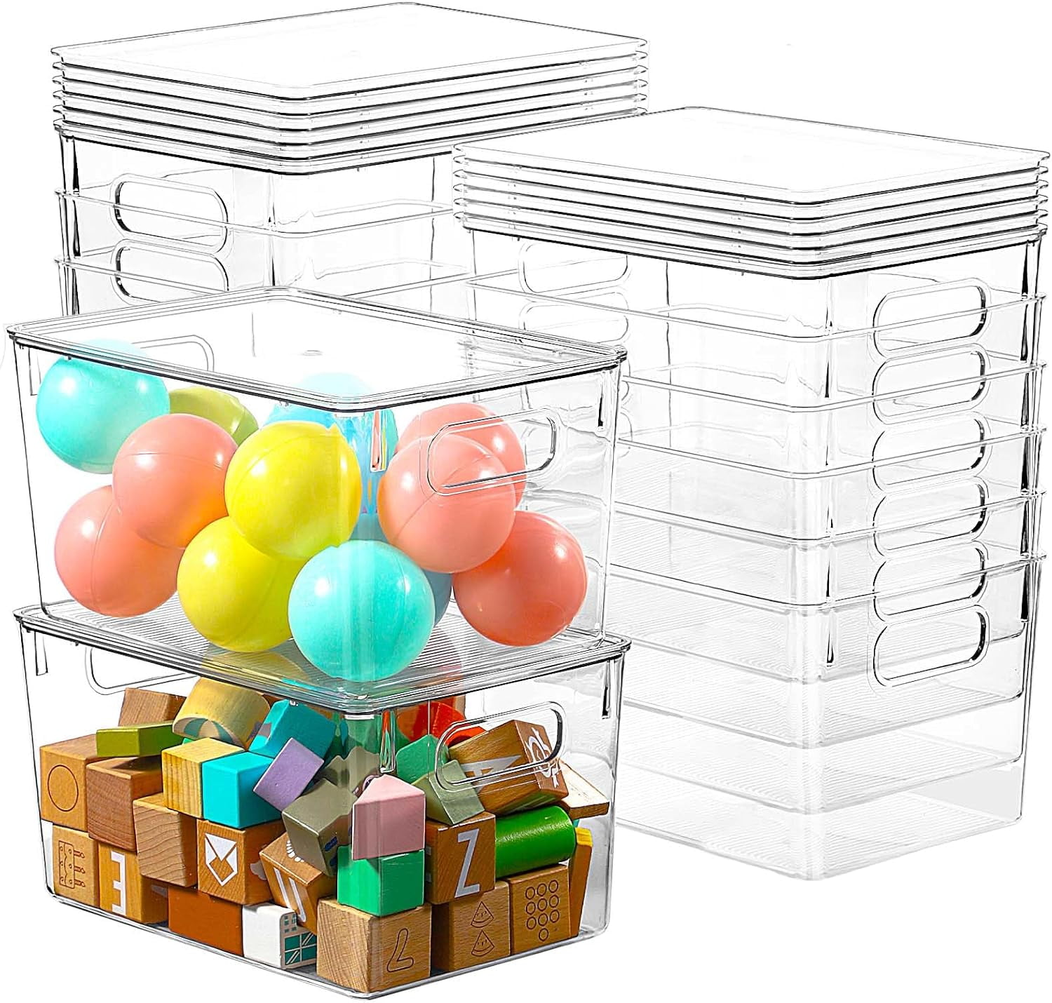 12 Pack Clear Storage Bins with Lids, 7 Quart Stackable Storage Boxes ...