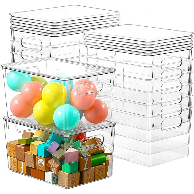 12 Pack Clear Storage Bins with Lids, 7 Quart Stackable Storage Boxes ...