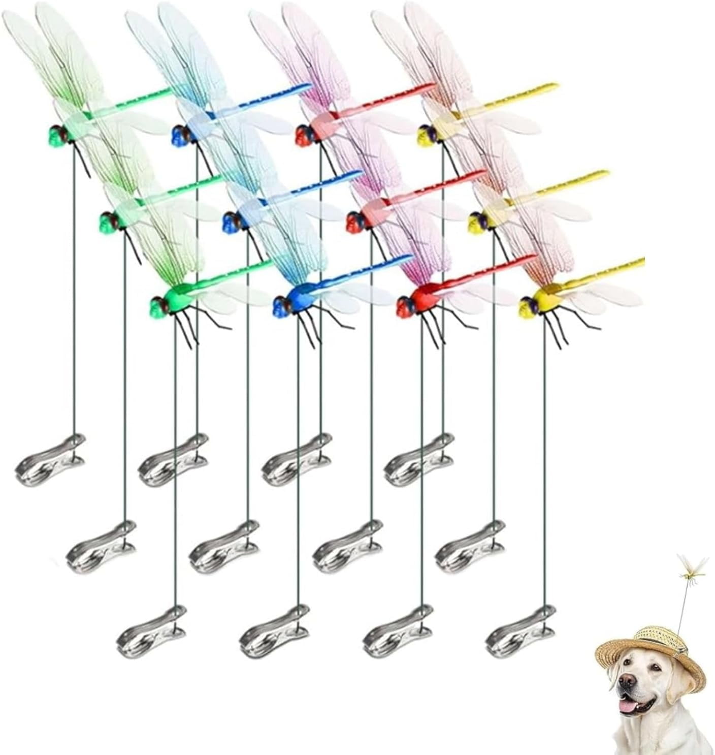 12 Pack Clip on Dragonflies for Bug Repellent, Outdoor Fake Dragonfly ...