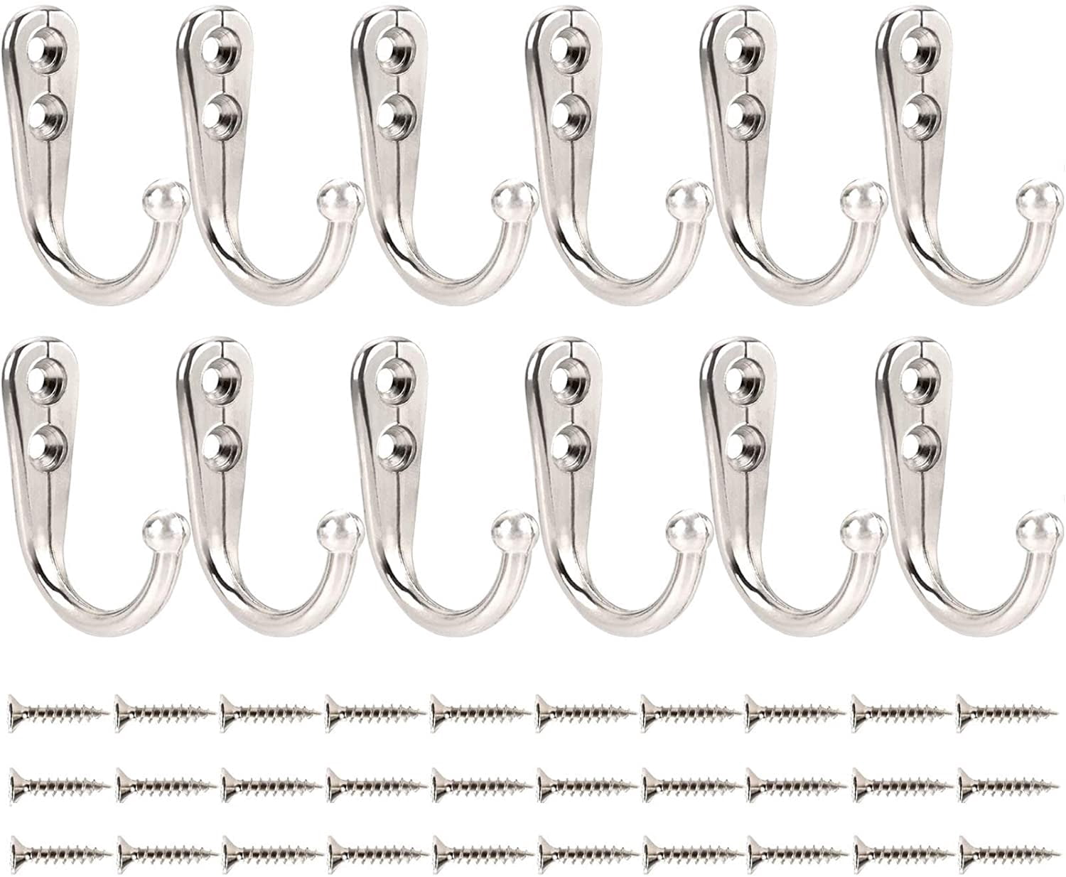 12 Pack Coat Hooks Wall Mount Small Single Hanger Hook Chrome Metal ...