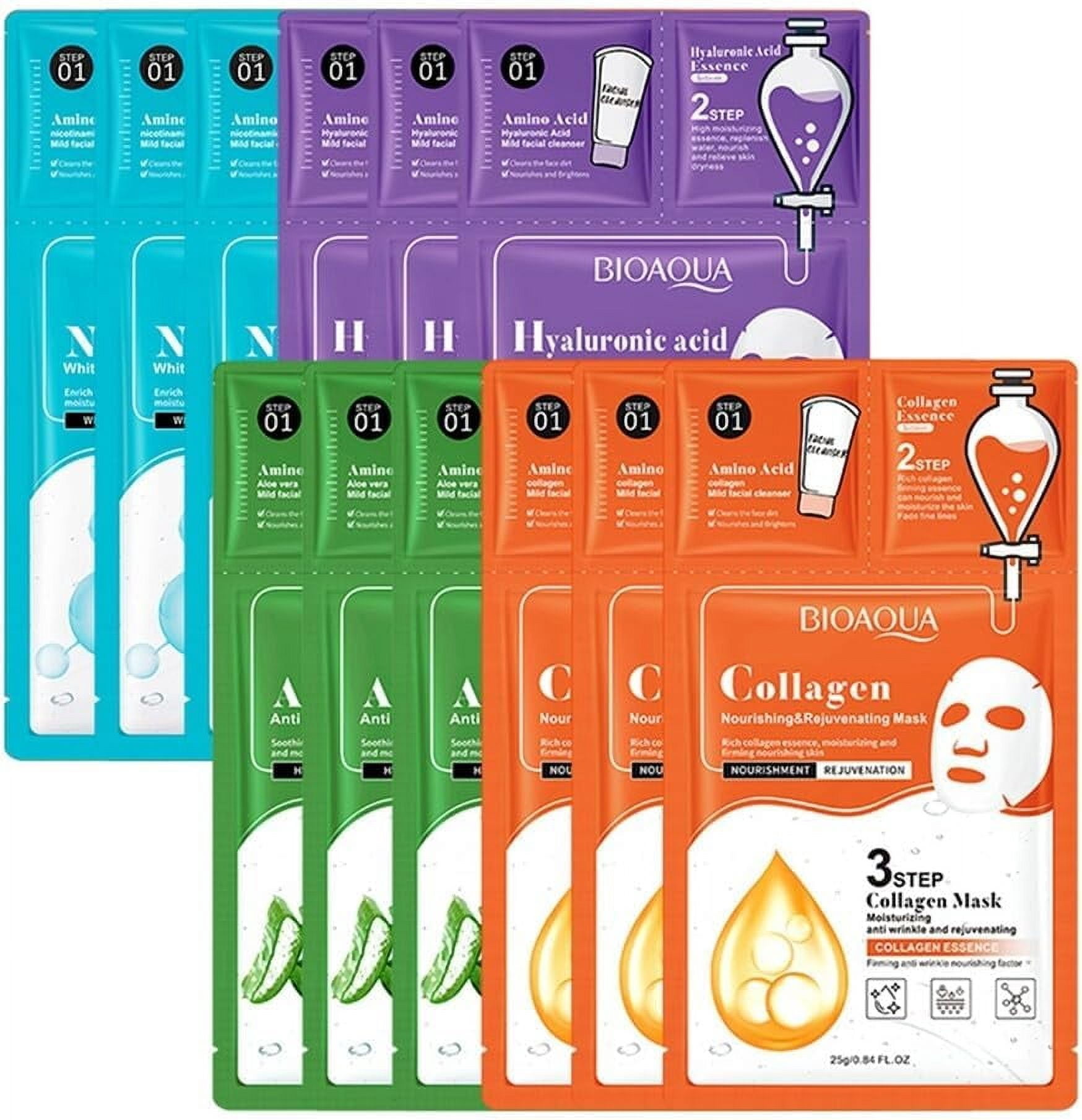 12 Pack Collagen Essence Face Mask - Hydrating & Soothing Facial Mask ...