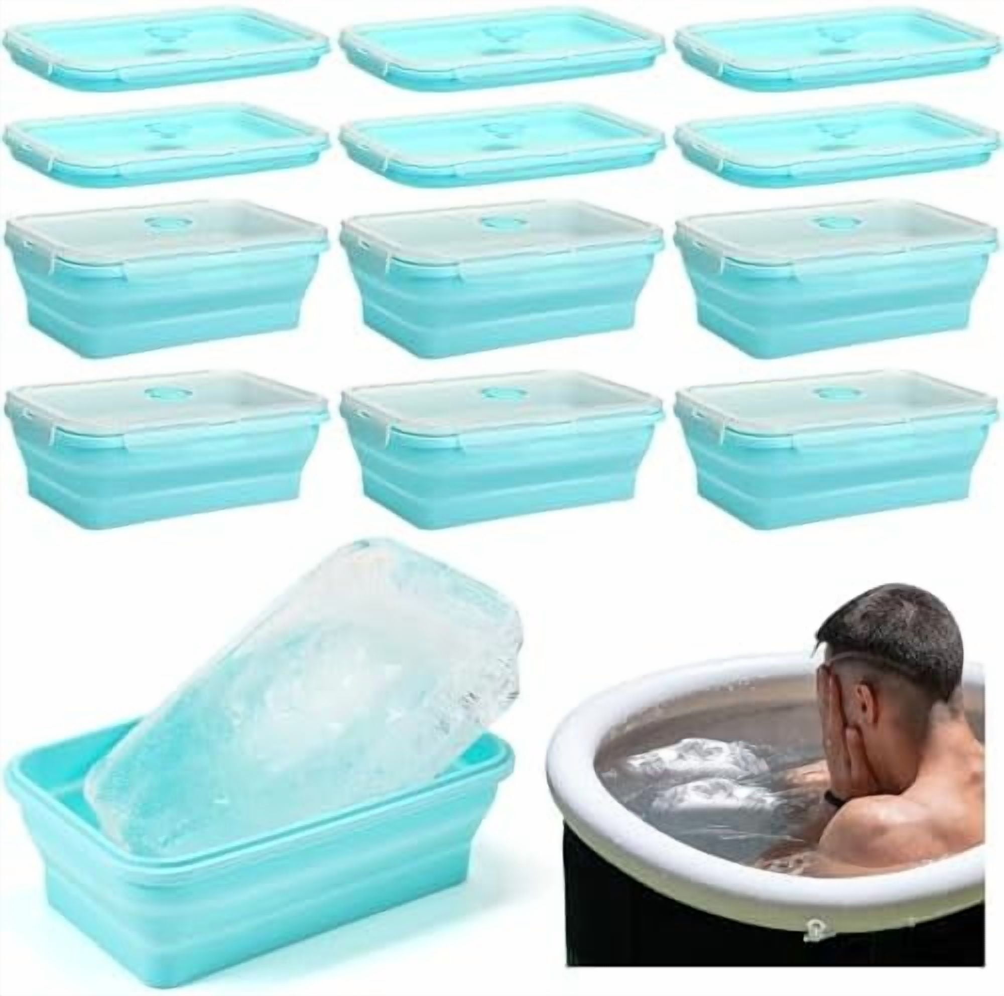 12 Pack Collapsible Large Ice Cube Molds with Lid 30 lb Silicone Bath Ice Block Mold Reusable ...