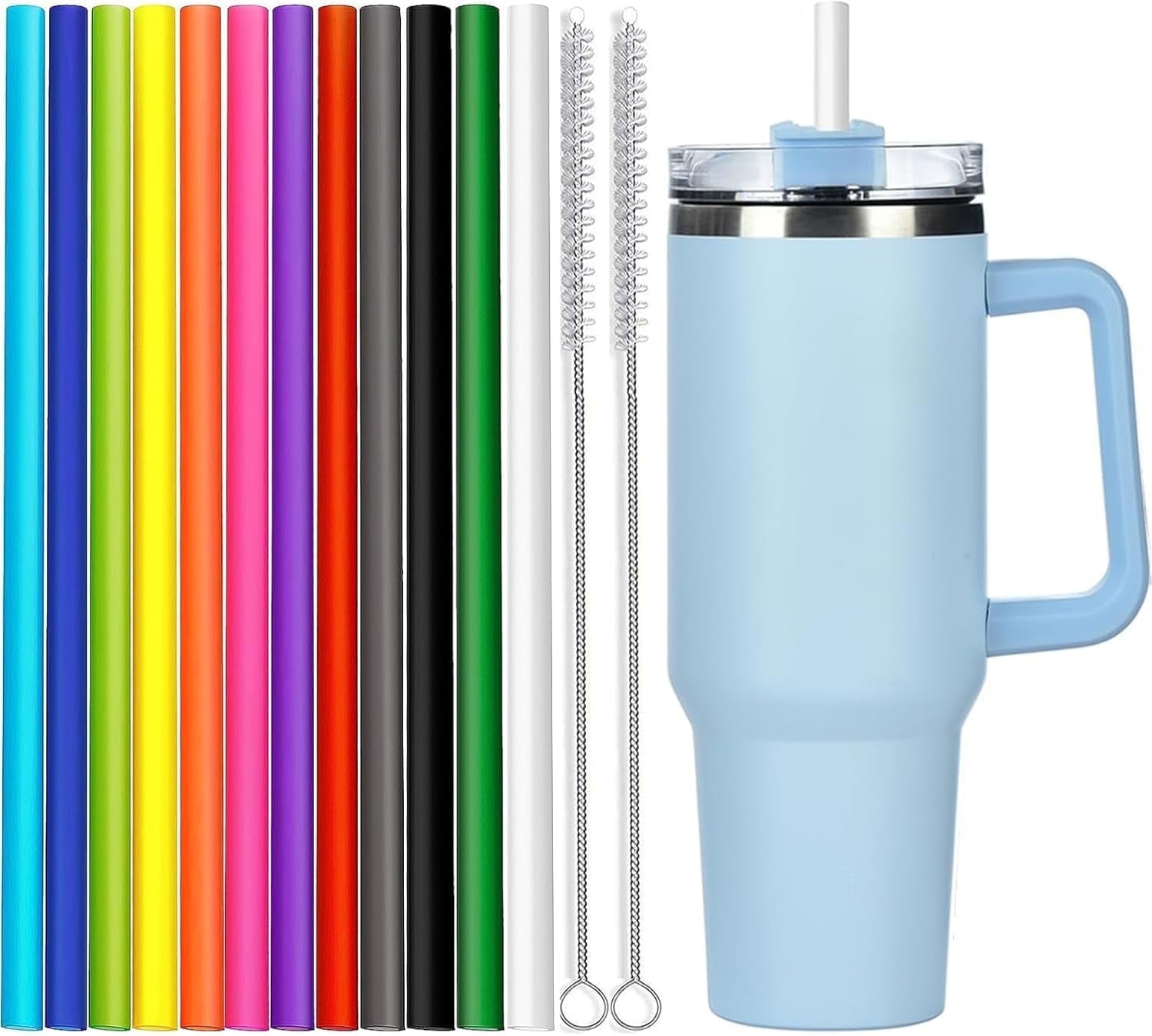 12 Pack 12 in Long Color Reusable Plastic Replacement Straws for 40oz ...