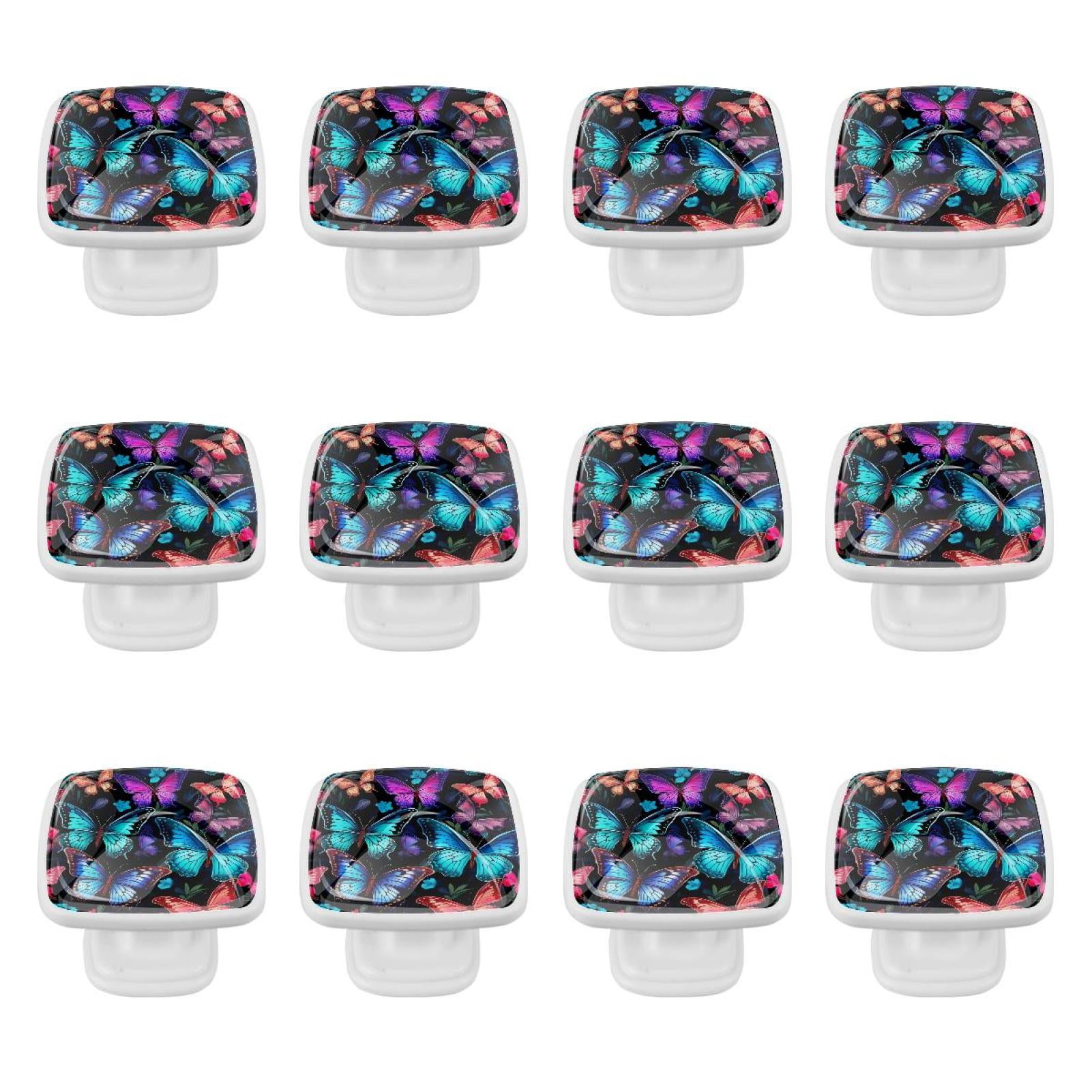 12 Pack Colorful Butterfly Kitchen Cabinet Square Knob Cabinet Hardware ...