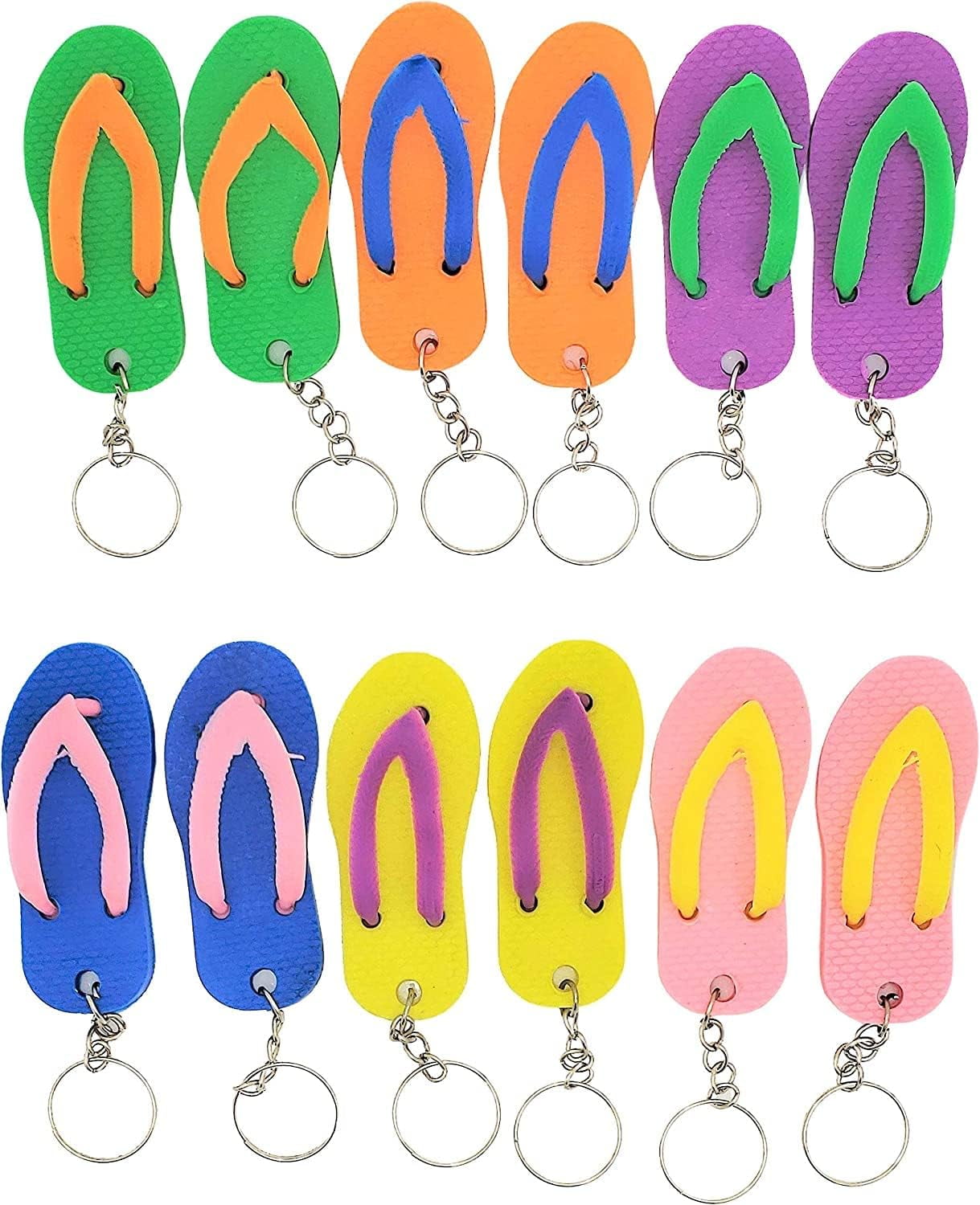 12 Pack- Colorful Flip Flop Keychains 5" Luau Sandal Key Chains. Rubber ...