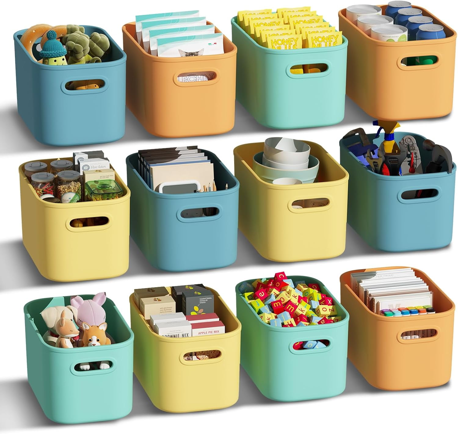 12 Pack Colorful Plastic Storage Bins, Storage Container for Organizing ...