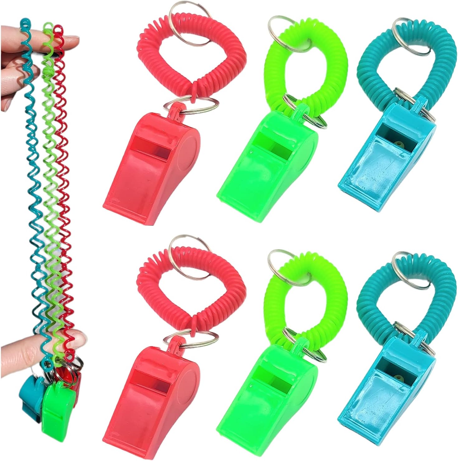 12 Pack- Colorful Whistle Keychain Coil Bracelets (Stretchable Coil ...
