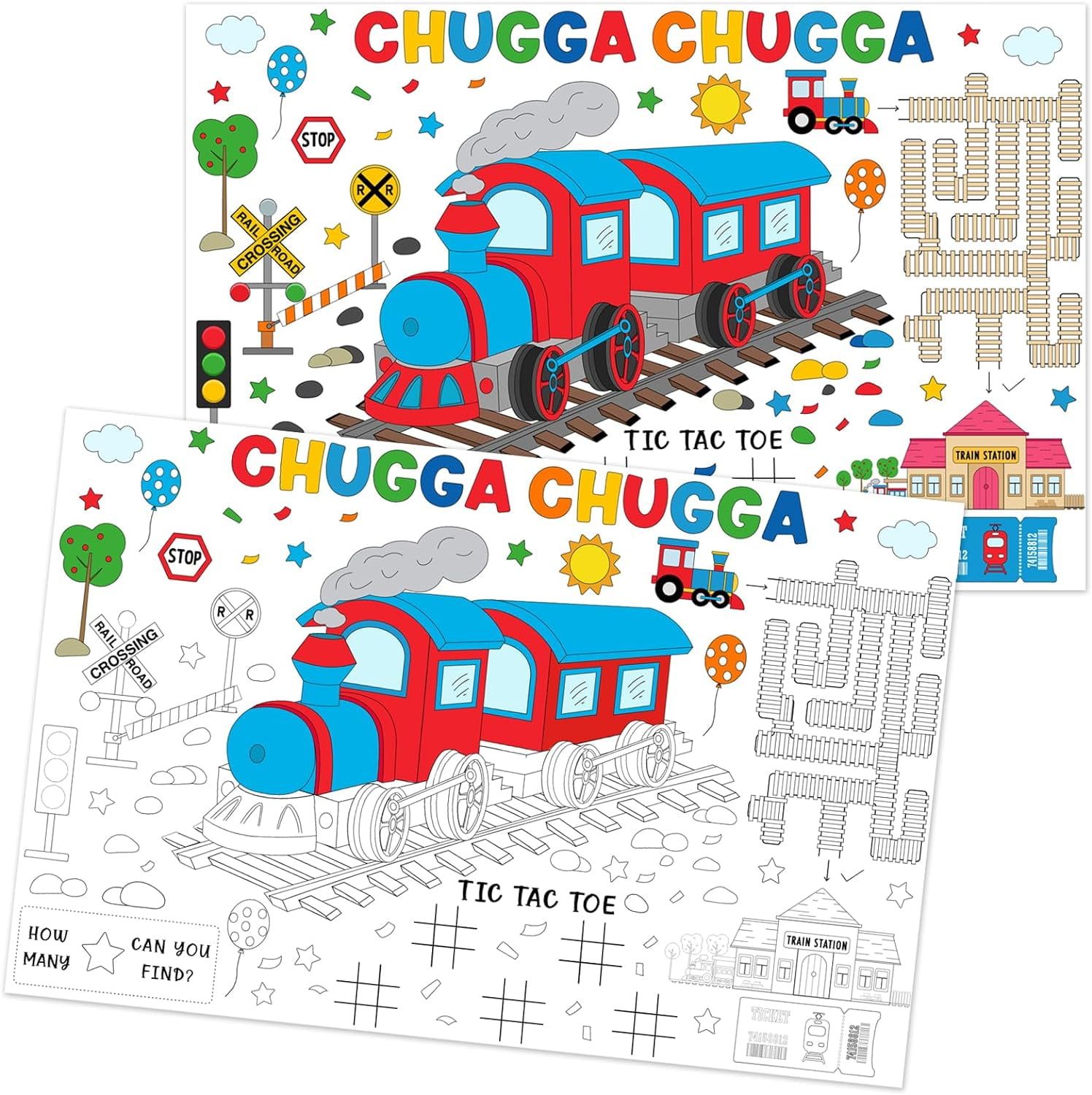 12 Pack Coloring Place Mat for Kids, Railroad Table Decoration Include ...
