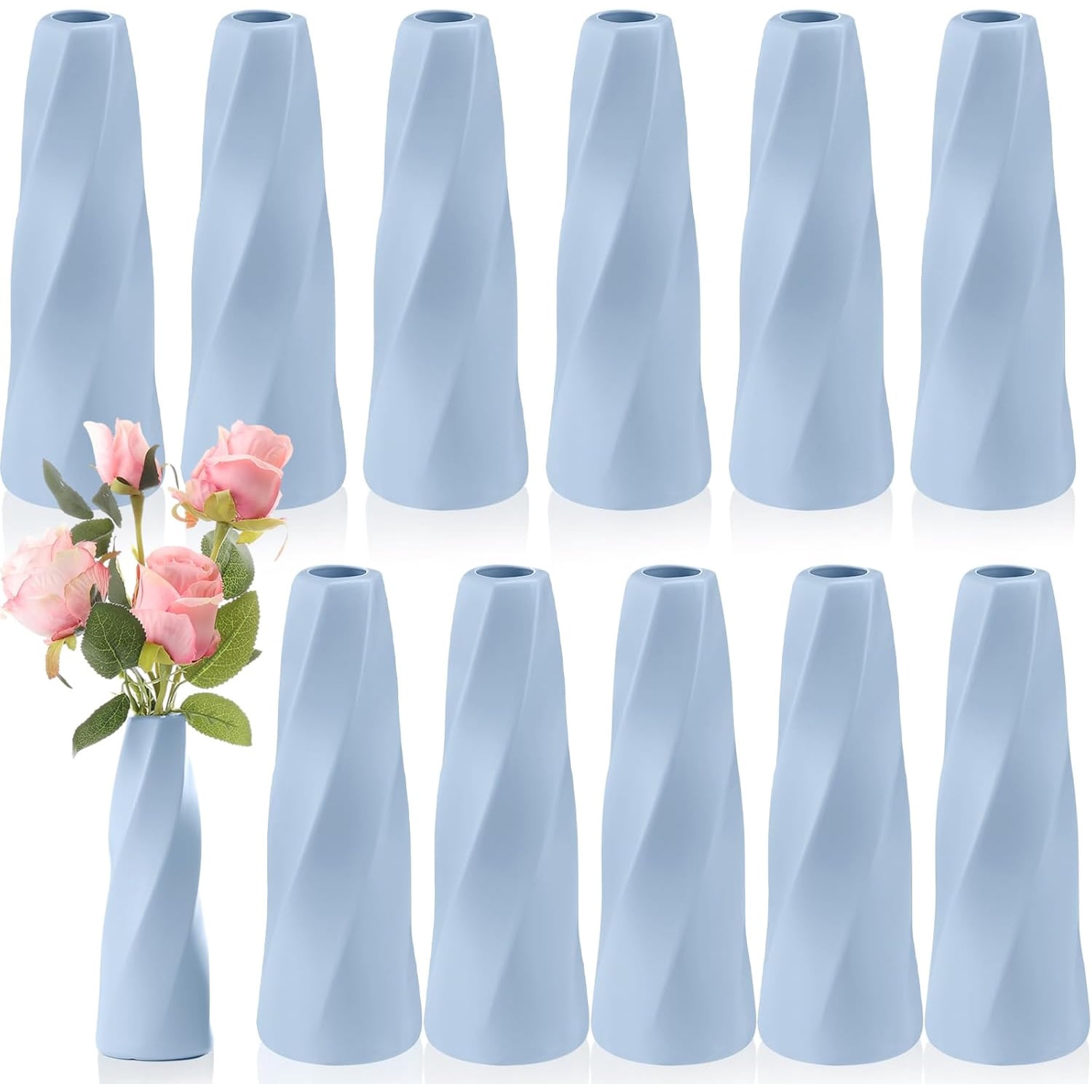 12 Pack Composite Plastic Flower Vases Bulk, Grey Blue Small Tall Conic ...