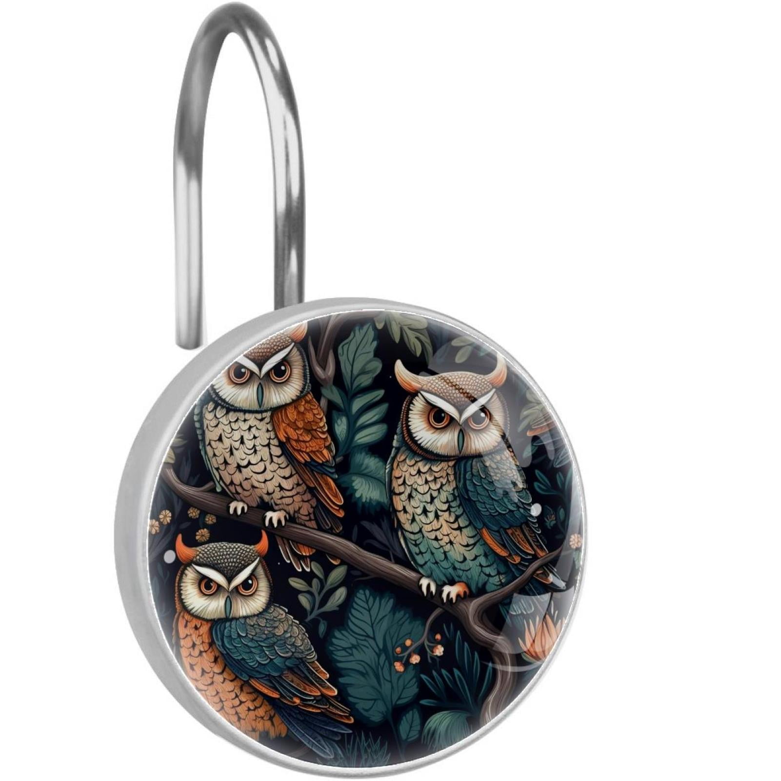 12-Pack Cool Owl Crystal Glass Shower Curtain Hooks Rings for Bathroom ...