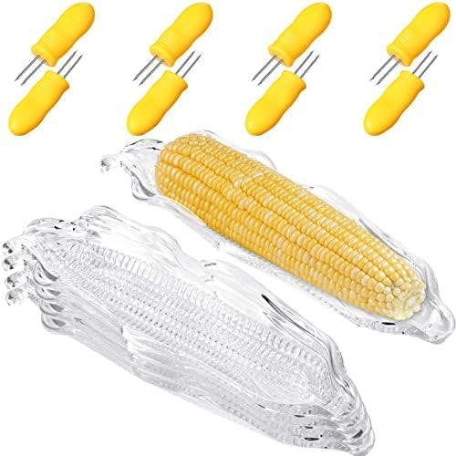 12 Pack Corn Cob Holders and Dish Set Plastic Corn Trays Transparent Dishes on the Cob Skewer ...