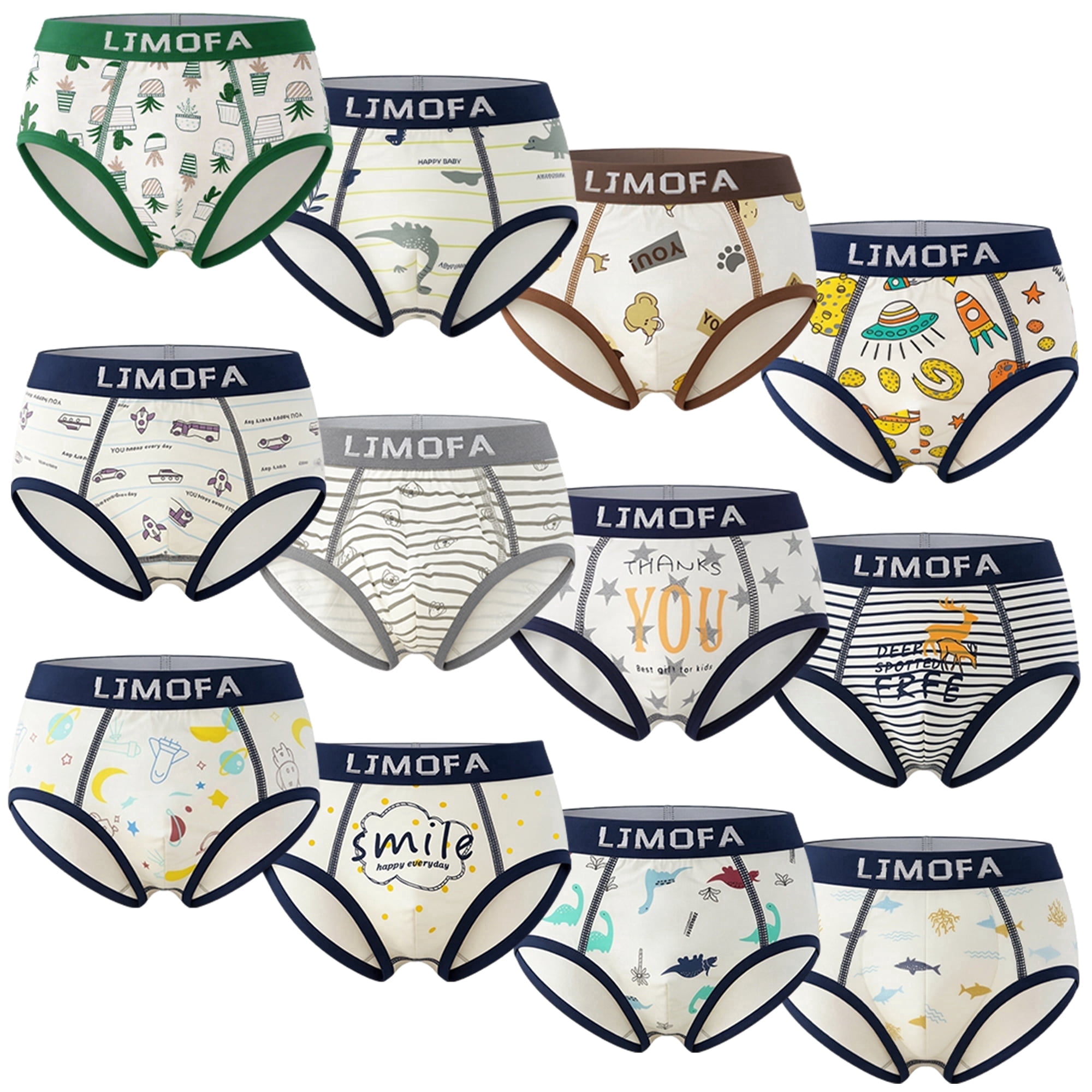 12-Pack Cotton Briefs for Boys Underwear with Cute Fun Dinosaur/Space ...