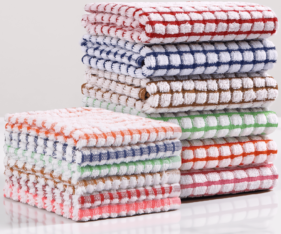 12-Pack Cotton Kitchen Towels and Dish Cloths Set, Absorbent, Machine ...