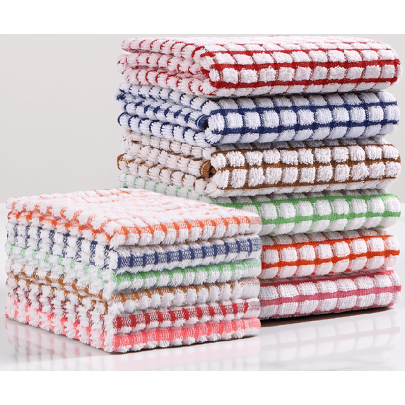 12-Pack Cotton Kitchen Towels and Dish Cloths Set, Absorbent, Machine ...