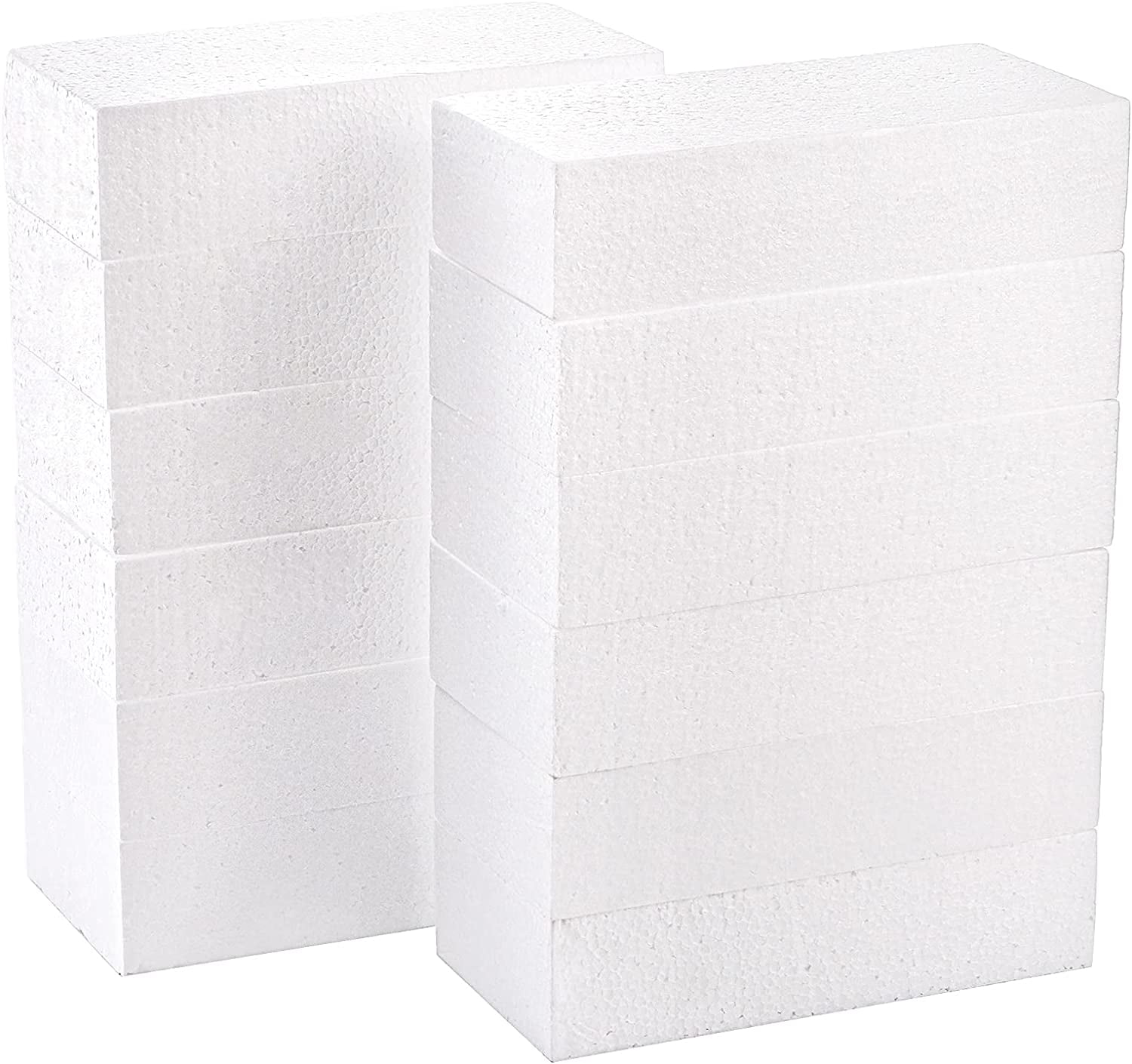 12 Pack Craft Foam Blocks, 8x4x2 Inch White Thick Foam Rectangle Blocks ...