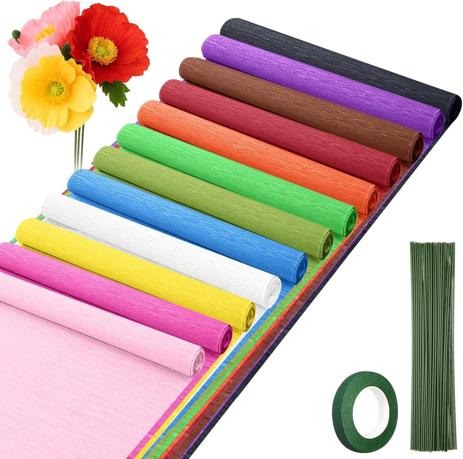 12 Pack Crepe Paper Rolls 8.2ft x 16 Inch Colourful Crepe Paper ...