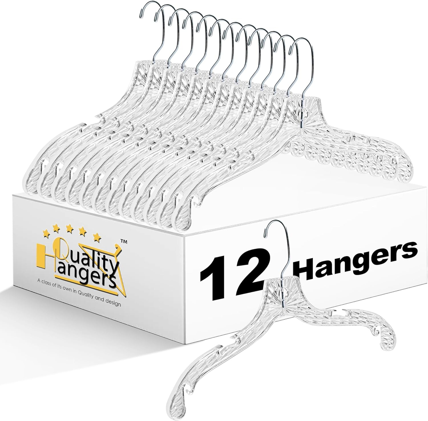 12 Pack Crystal Clear Plastic Hangers with Easy Swivel 360 Degree Hook ...