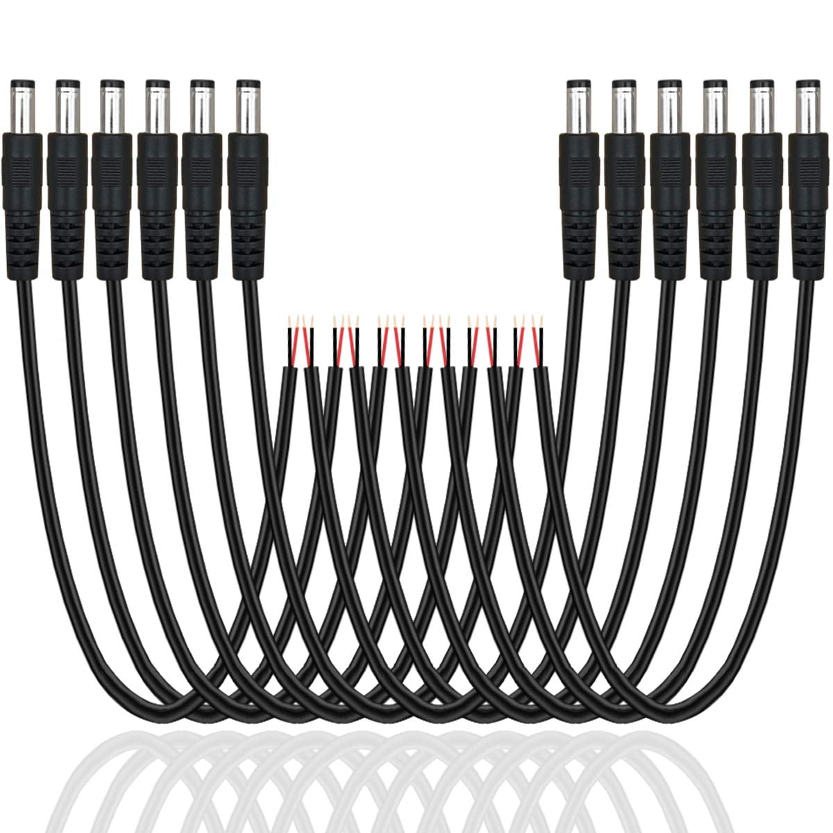 12 Pack DC Power Cable 12v DC Power Plug Cord Male Connectors 2.1mm x 5 ...