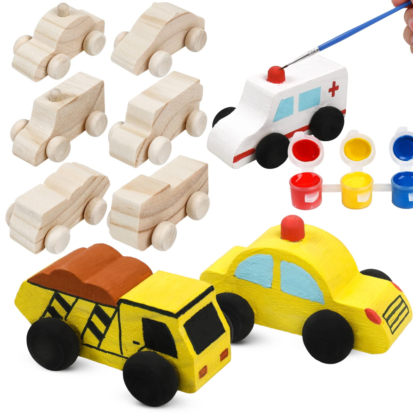 12 Pack DIY Wood Car Unfinished Wooden Cars to Paint Wooden Craft Cars ...