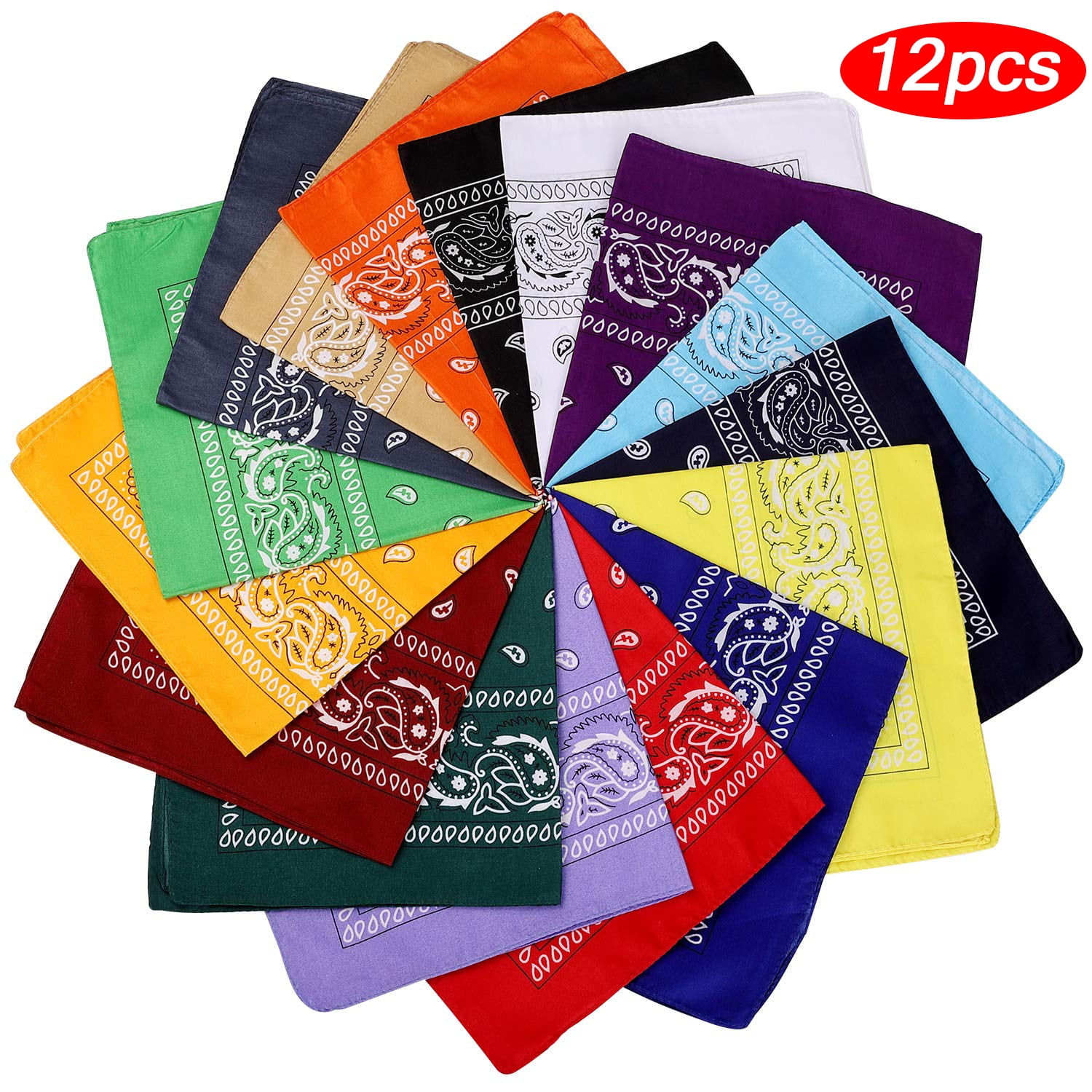 12 Pack Daily Basic Cotton 22 x 22 inches Paisley Printed Bandana ...