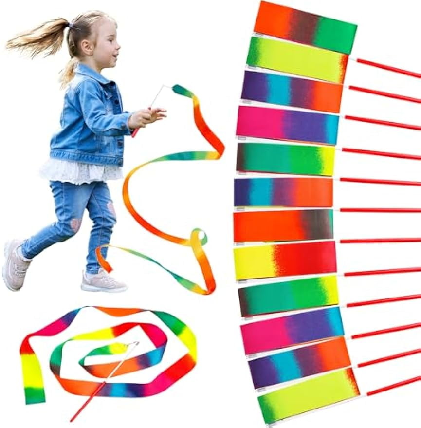 12 Pack Dance Ribbon Party Favors for Kids,Rainbow Birthday Decorations ...