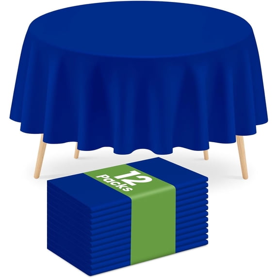 12 Pack Dark Blue Round Tablecloth, 84 Inch Disposable Plastic Table ...