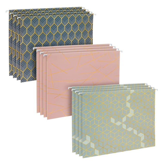 12 Pack Decorative Hanging File Folders with 1/5 Tab, Gold Foil ...