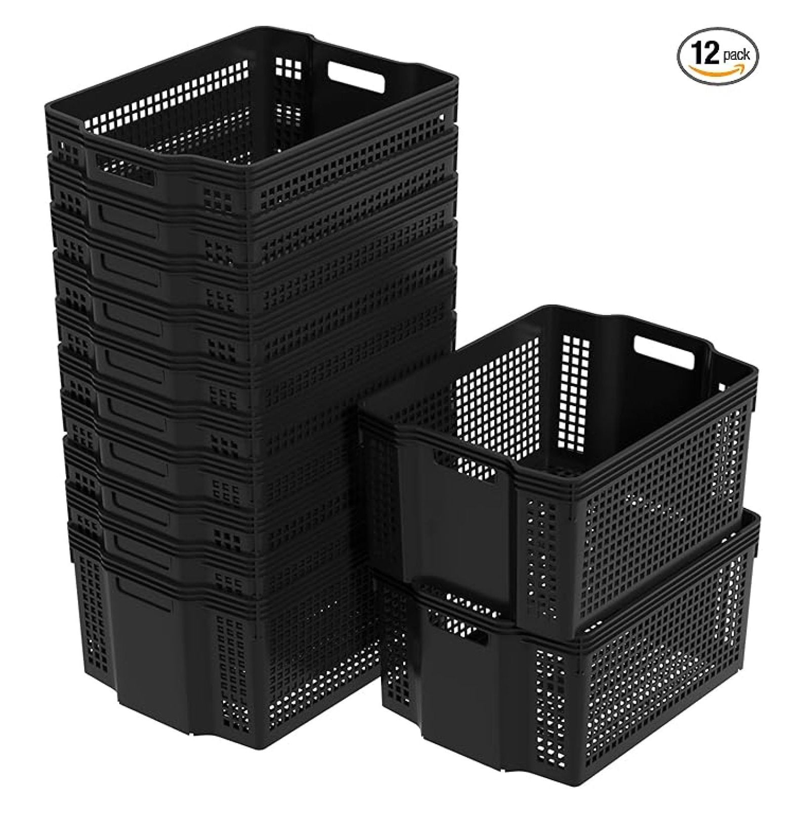 12 Pack Deep Plastic Storage Baskets, 14.37" x 10.70" x 7.12" Large ...