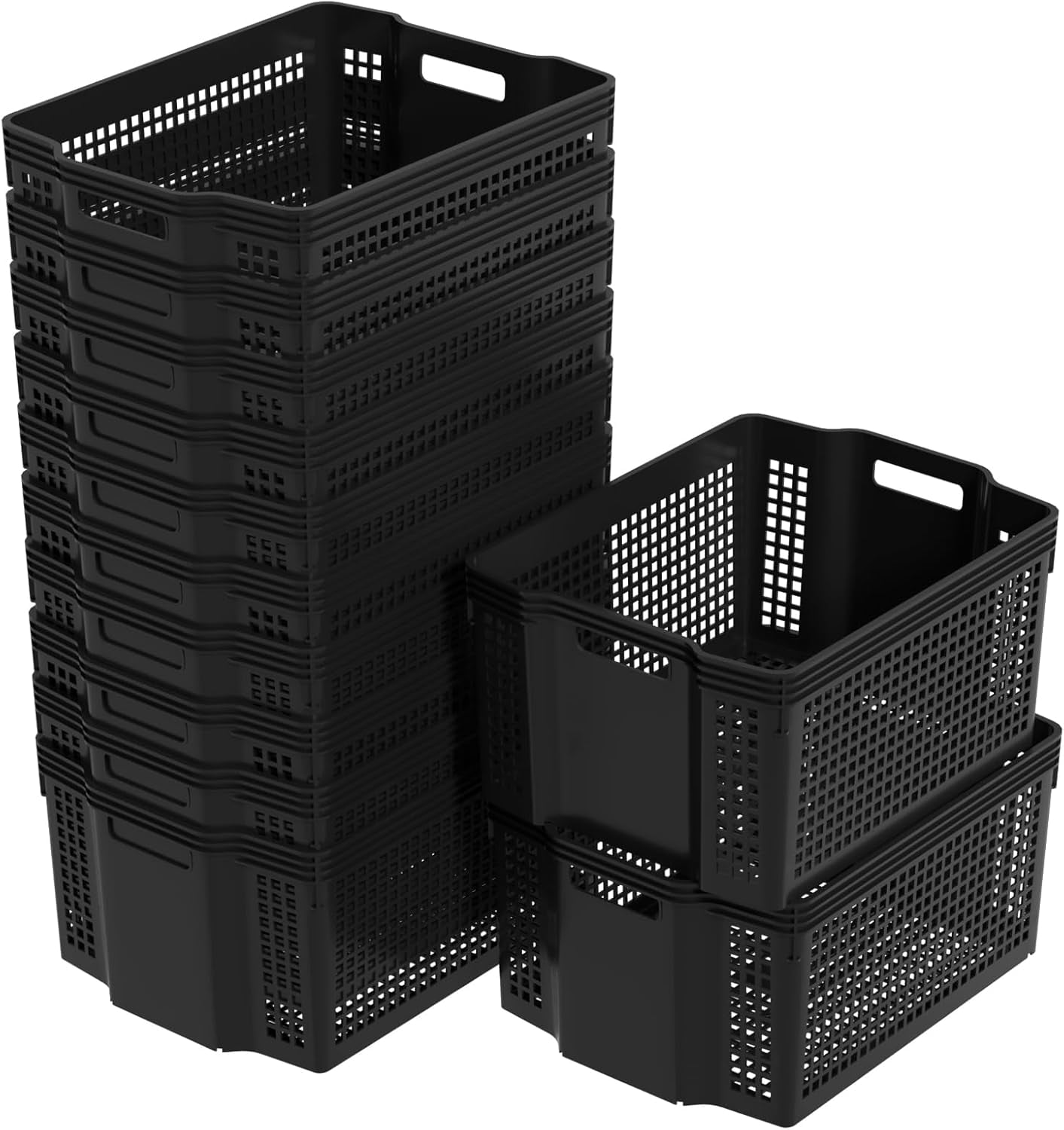 12 Pack Deep Plastic Storage Baskets, 14.37" x 10.70" x 7.12" Large ...