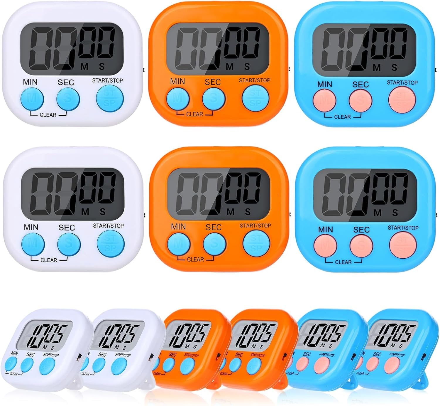 12 Pack Digital Kitchen Timers for Cooking, Small Countdown Classroom ...