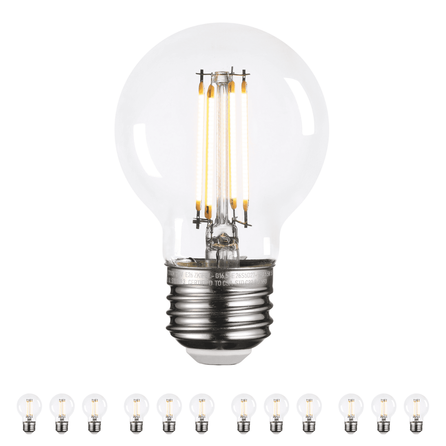 12 Pack Dimmable G16.5 LED Bulb, 5.5W (60W Eqv.), E26 Base, 500lm ...
