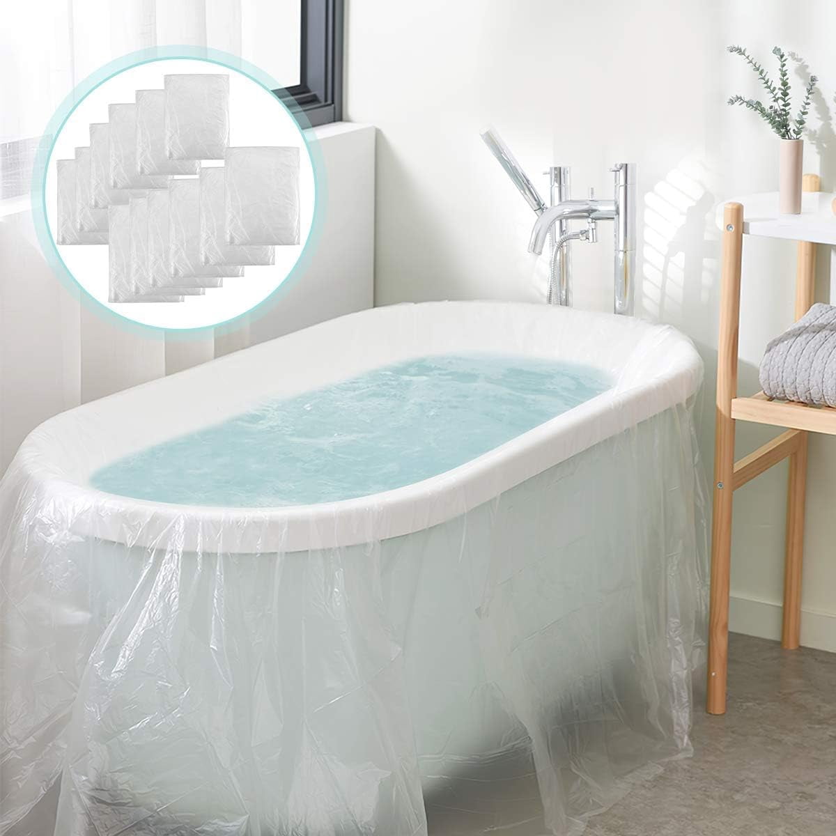 12 Pack Disposable Bathtub Cover Liner, Large Bathtub Liner Plastic Bag ...