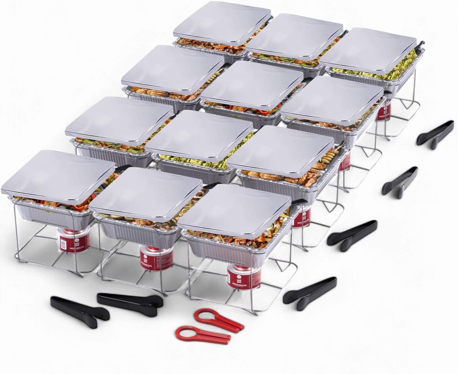 12 Pack - Disposable Chafing Dish Buffet Set, Welded Body Food Warmers ...