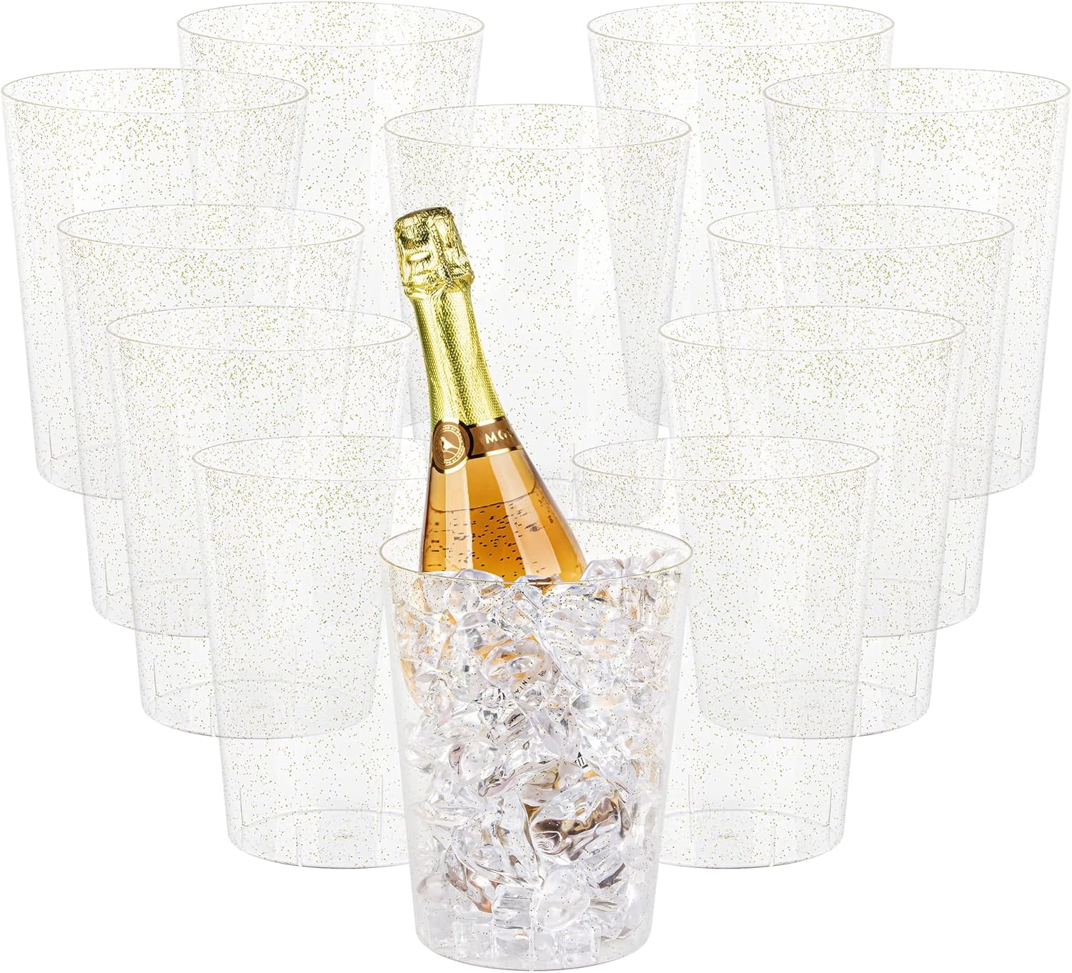 12 Pack Disposable Plastic Ice Bucket For Parties, Gold Glitter Clear ...