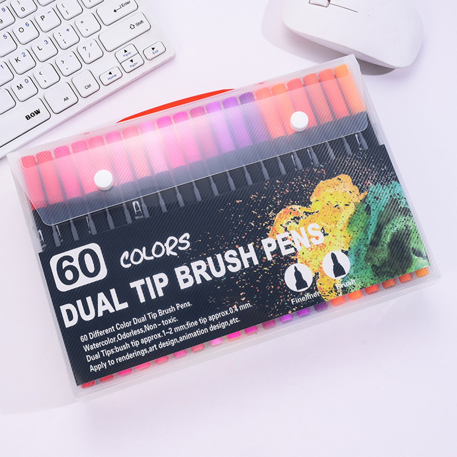 12-Pack Double-Ended Watercolor Markers - Brush & Fine Tip Washable Non ...