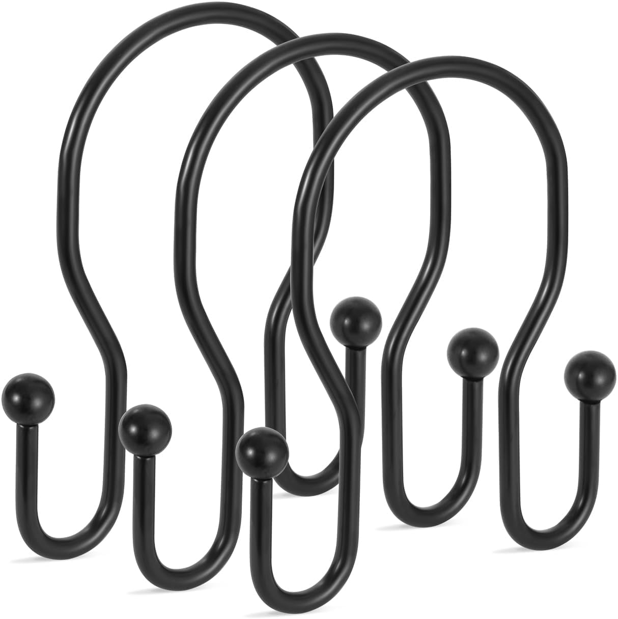 12 Pack Double Shower Curtain Hooks Rings, Double Sided Shower Curtain ...
