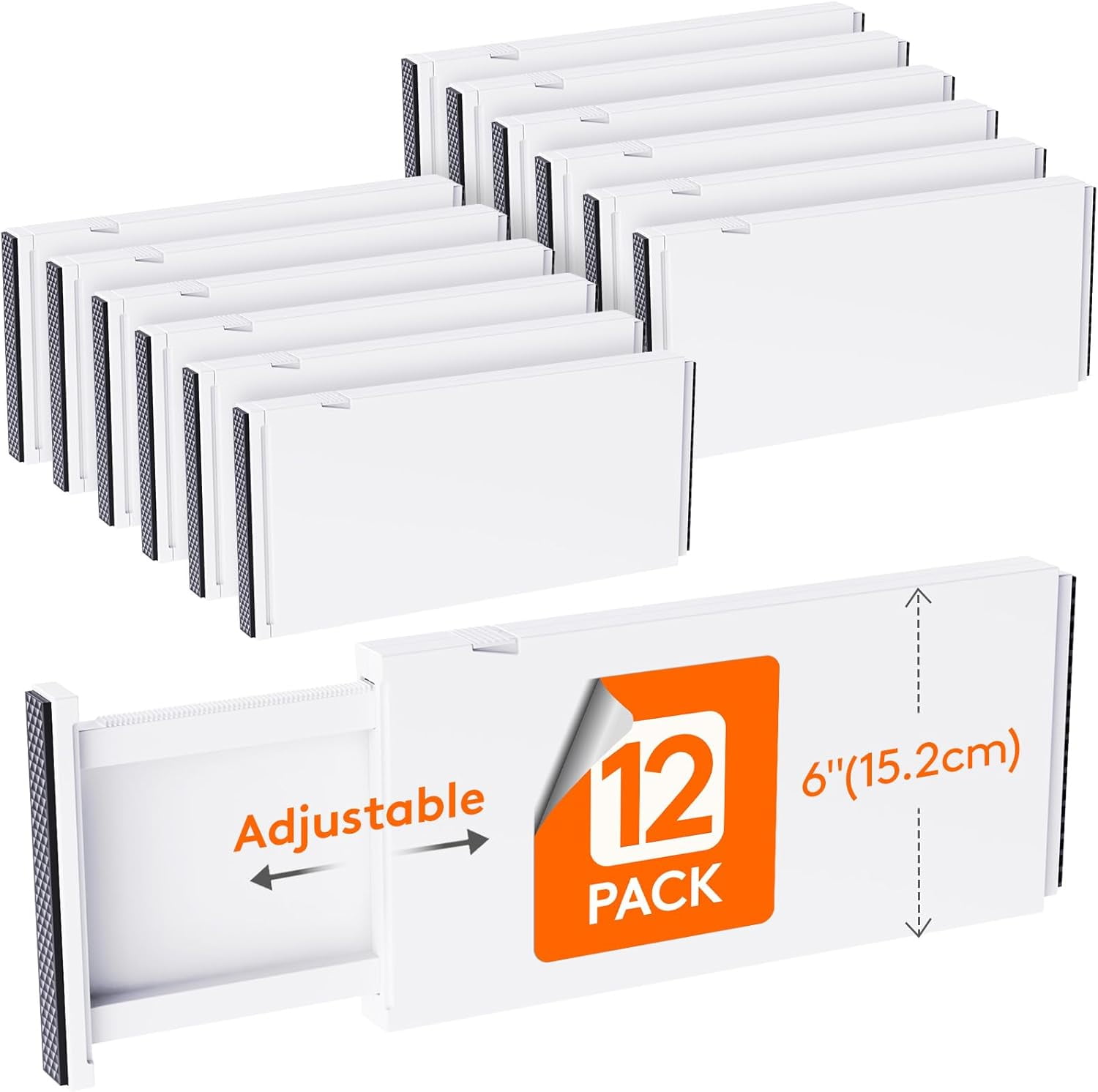 12 Pack Drawer Dividers Plastic 6" High, 13.5-22" Adjustable Drawer ...