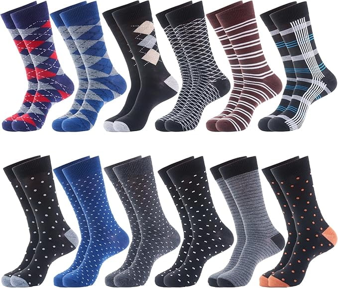 12 Pack Dress Socks for Men- Fancy Argyle and Classic Pattern Dress Socks - Walmart.com