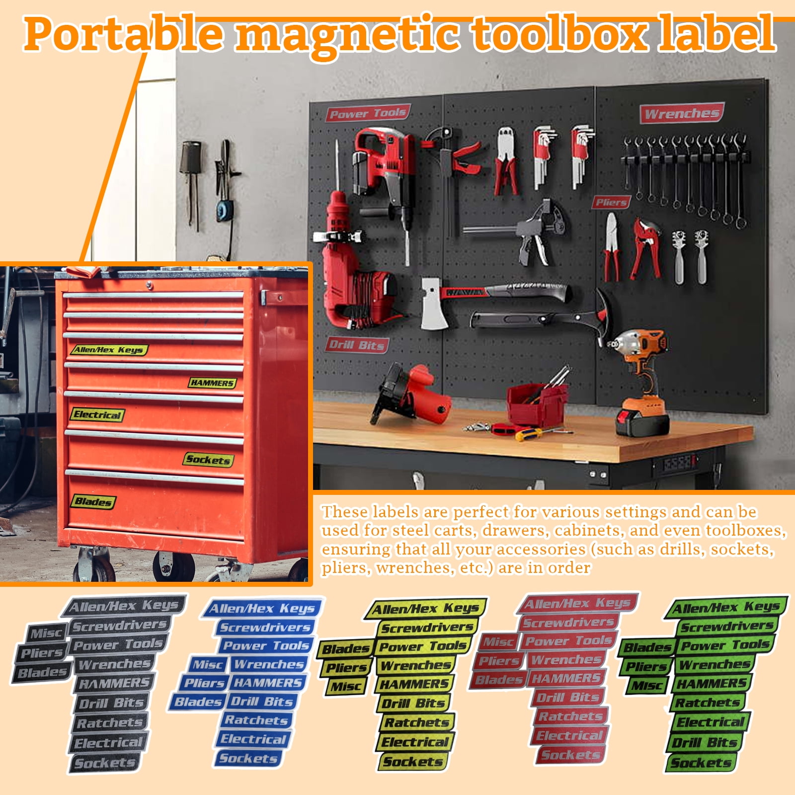 12 Pack of Durable 3D-Printed Metal Magnetic Toolbox Labels, Tool Box ...