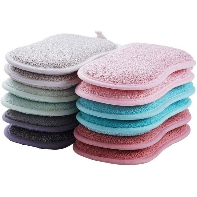 12 Pack Durable Scrub Scouring Sponge , Non-Scratch Microfiber Sponge ...