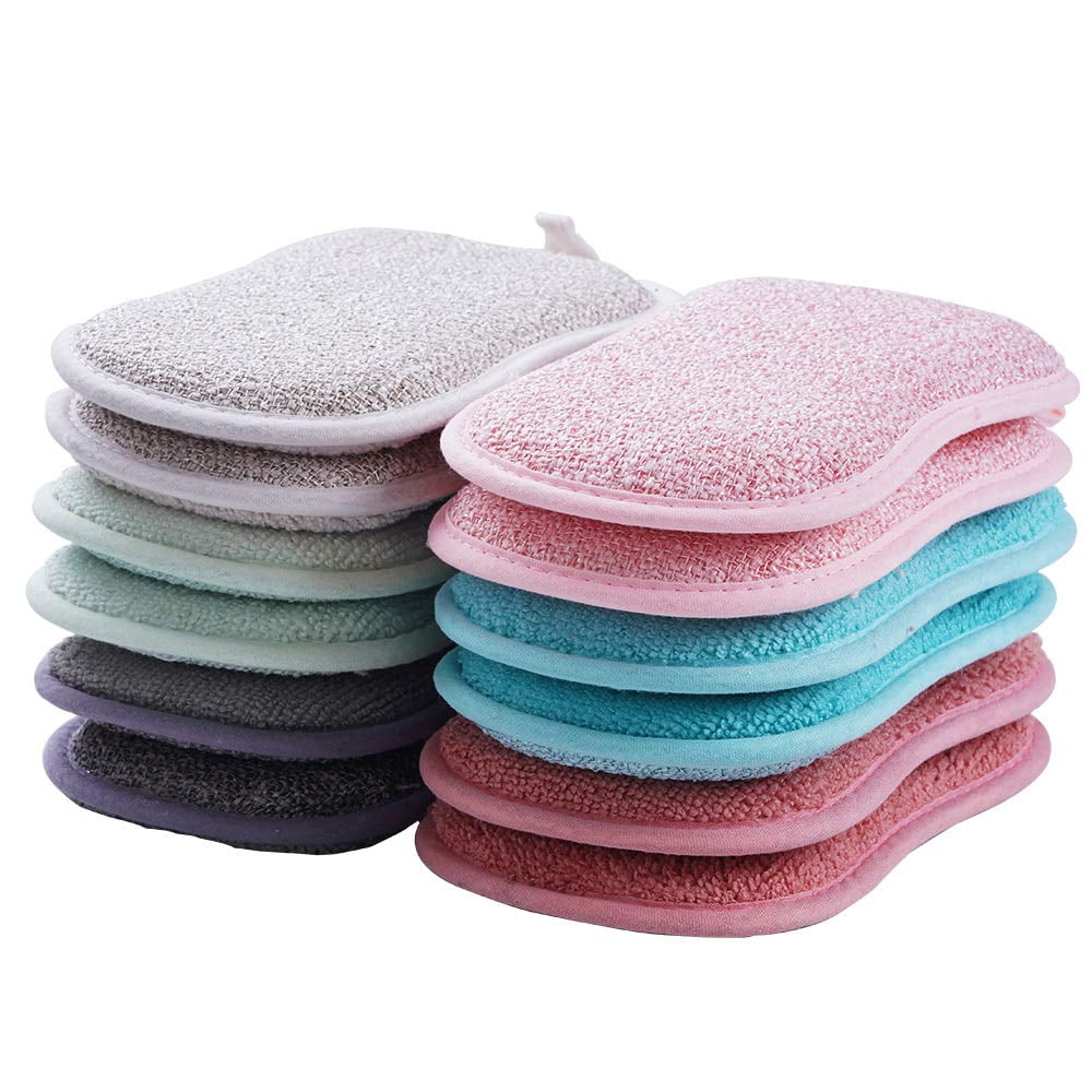 12 Pack Durable Scrub Scouring Sponge, Non-Scratch Microfiber Sponge ...