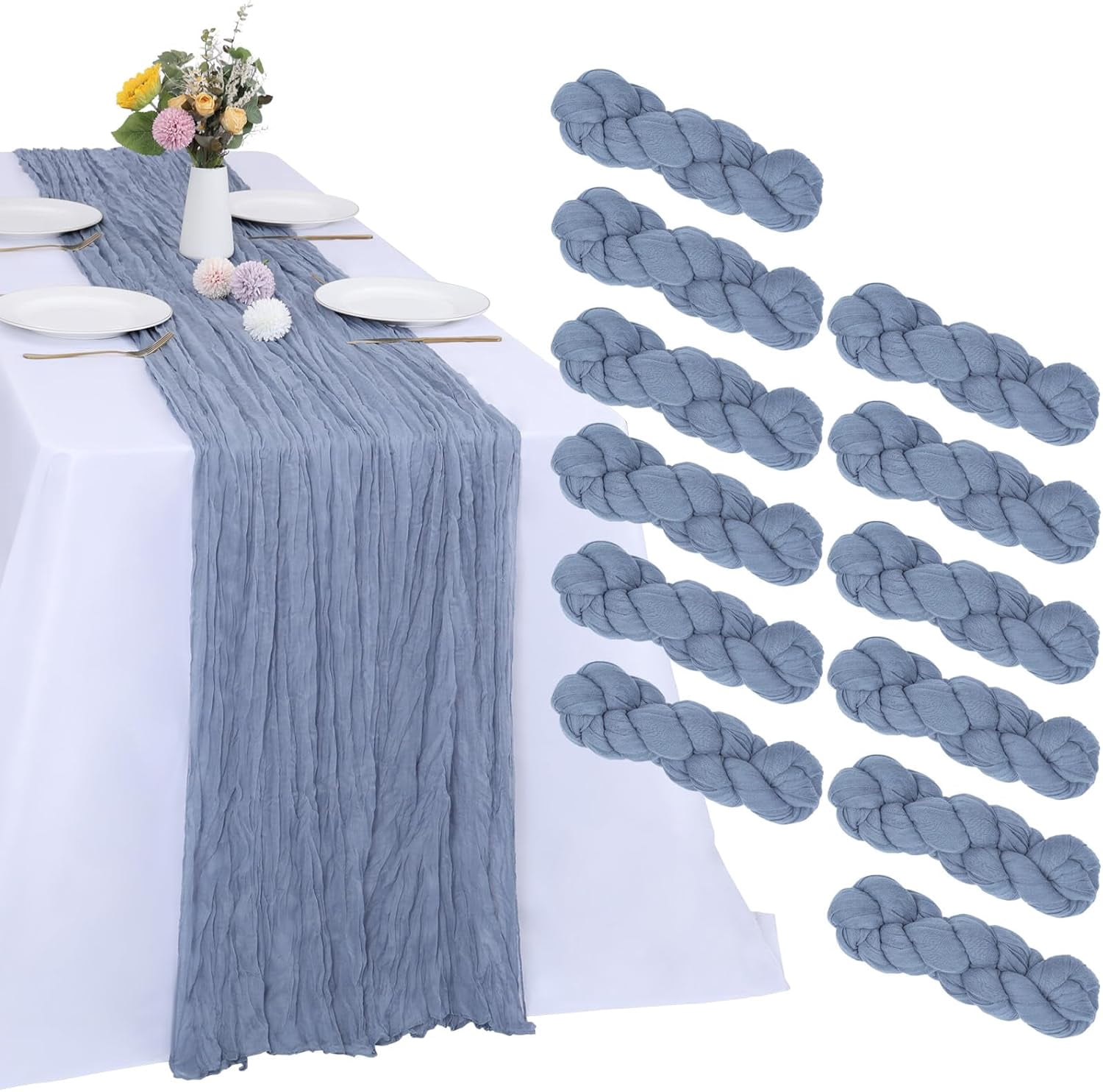 12 Pack Dusty Blue Cheesecloth Table Runner 10FT Boho Gauze Fabric ...