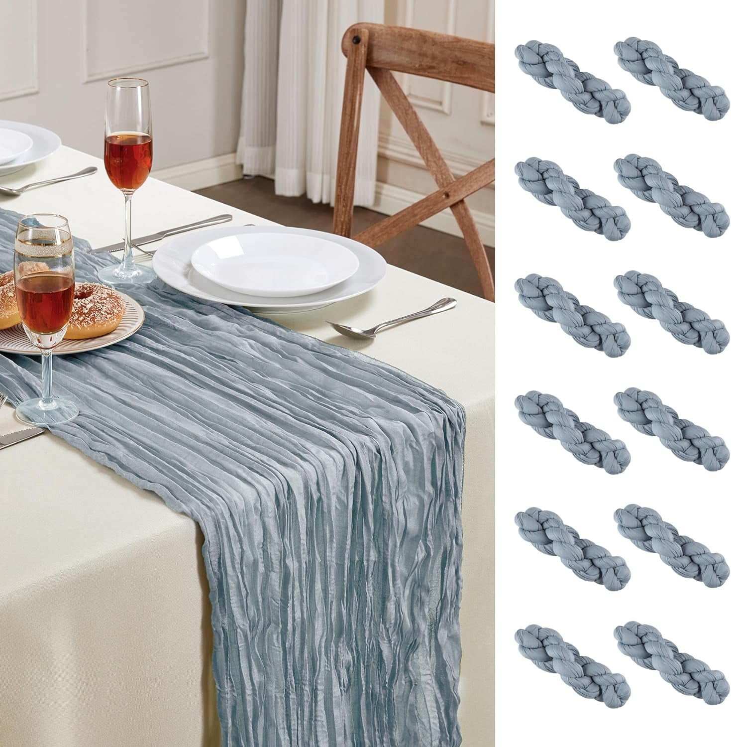 12 Pack Dusty Blue Cheesecloth Table Runner 10FT Long Boho Gauze Table ...