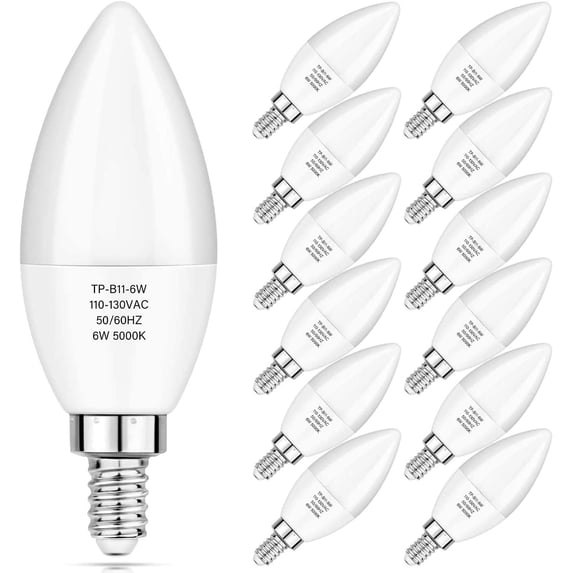 12-Pack E12 Candelabra LED Bulbs 60W Equivalent, 6W 600 LM Chandelier ...