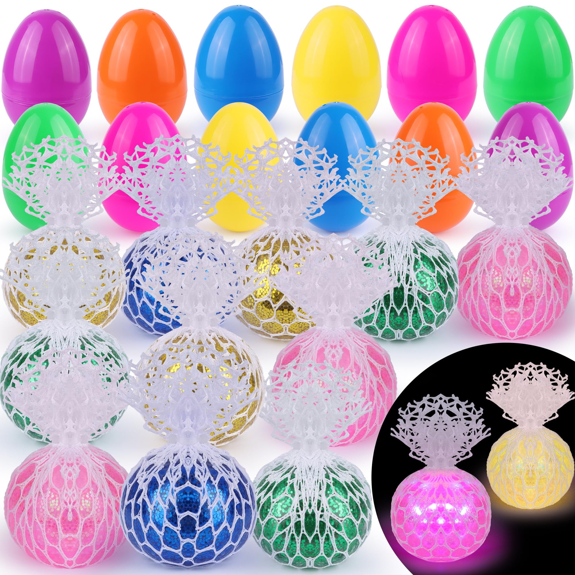 12 Pack Easter Eggs MMF7 with Light-Up Grape Mesh Squishy Stress Ball ...