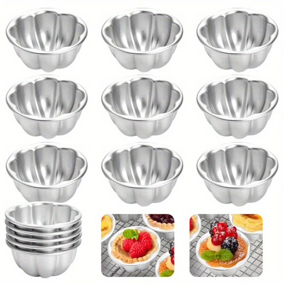 12 Pack Egg Tart Molds, Aluminum Alloy Pudding Jelly Molds, Reusable ...