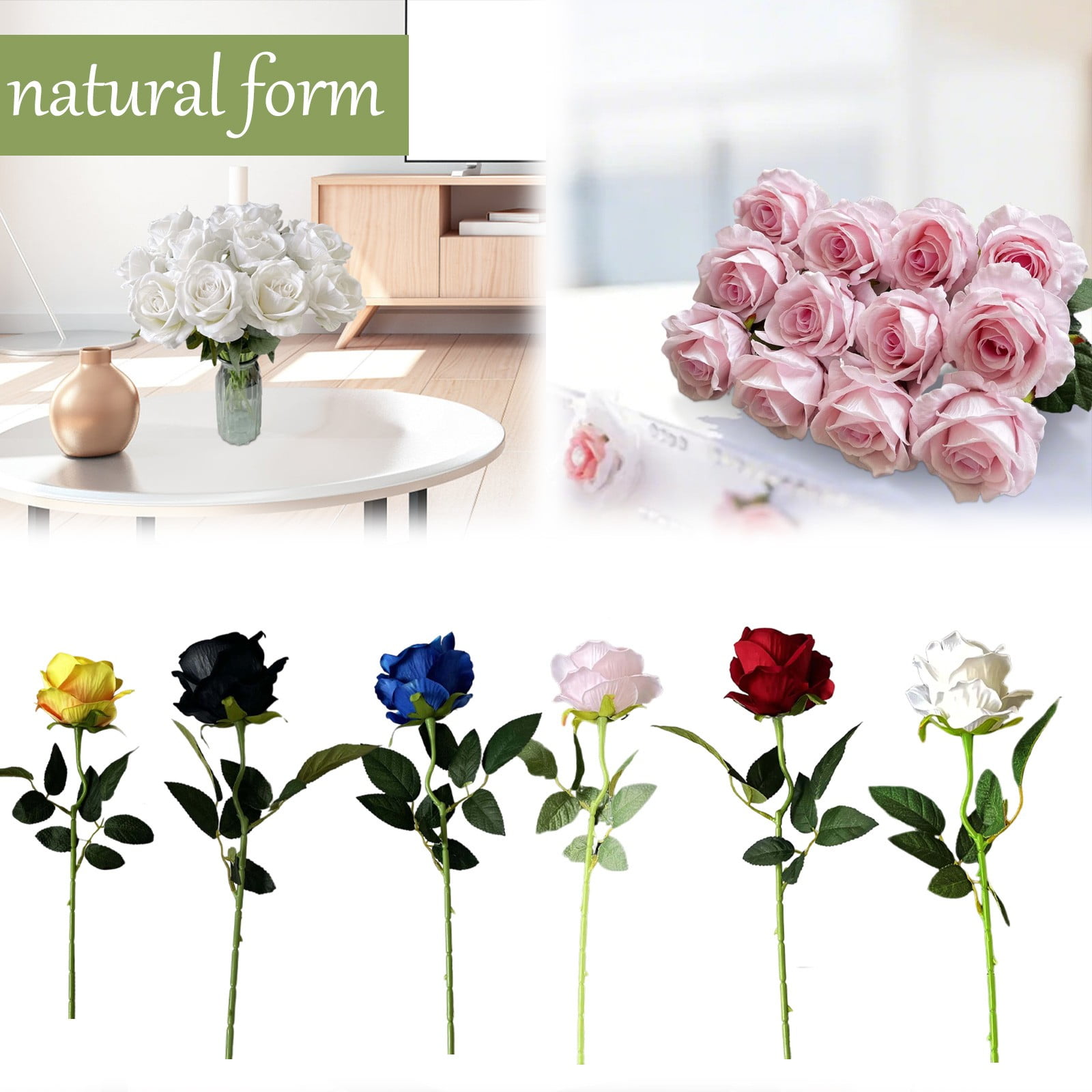 12 Pack Elegant Artificial Red Rose with Long Stem Realistic Silk ...
