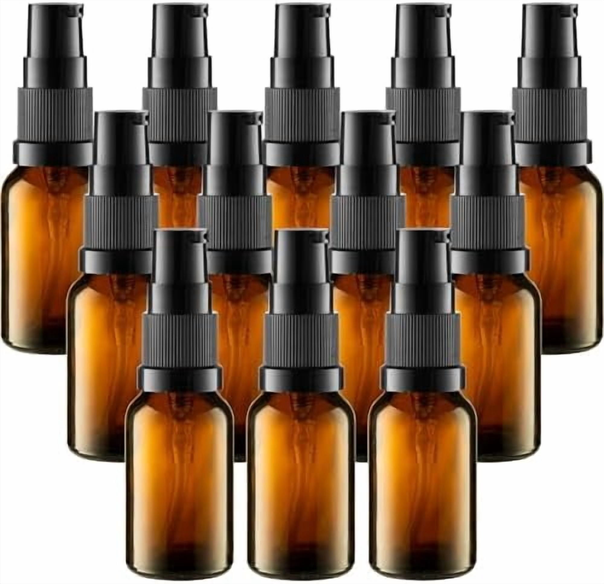 12 Pack Empty Refillable Glass Amber Pump Bottle Ideal for Lotion Cream ...