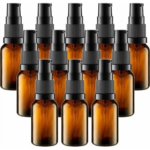12 Pack Empty Refillable Glass Amber Pump Bottle Ideal for Lotion Cream ...