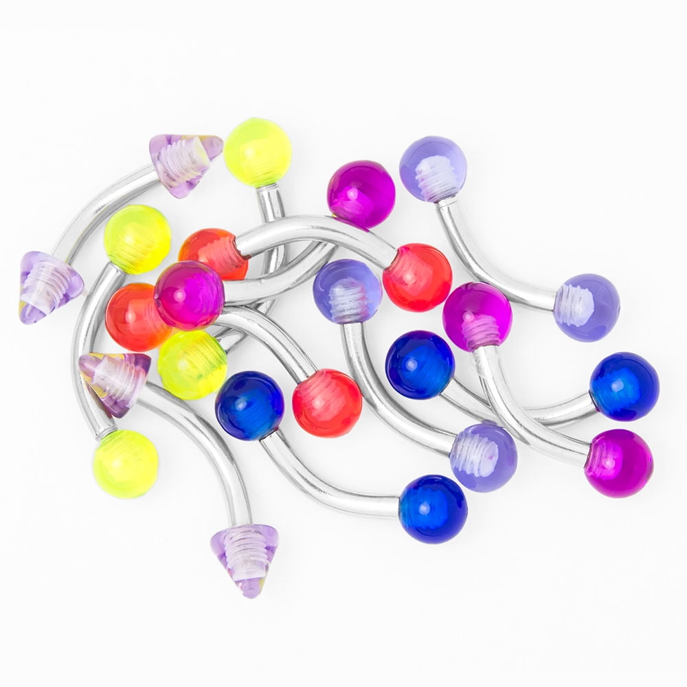 12 Pack Eyebrow Piercing 14G Curved Barbells with Acrylic Beads ...